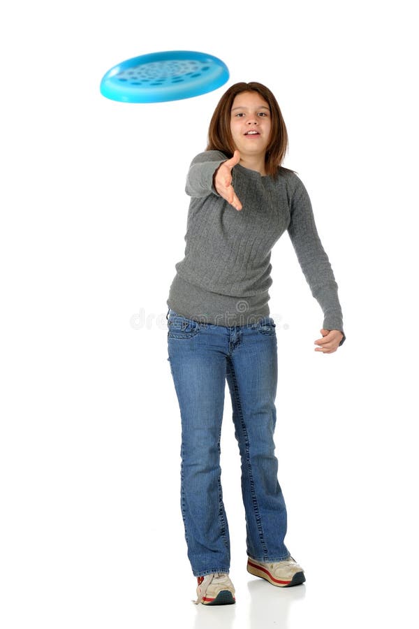 Frisbee Toss stock photo. Image of blue, girl, throw, young - 8953056