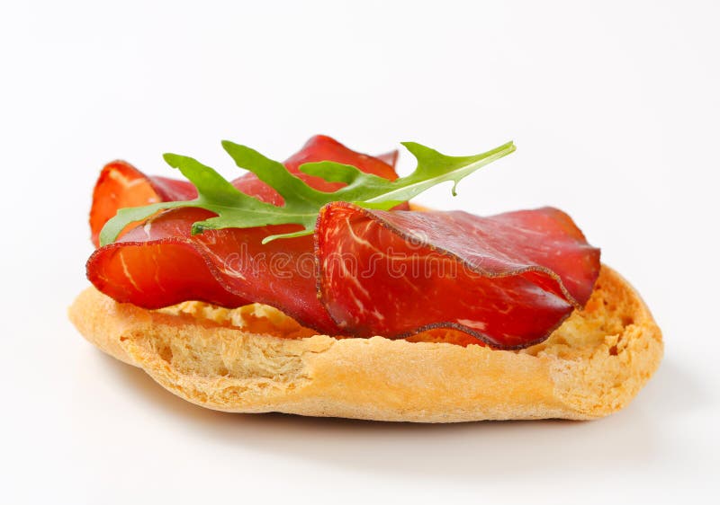 Friselle Bread with Smoked Beef Stock Photo - Image of appetizer ...