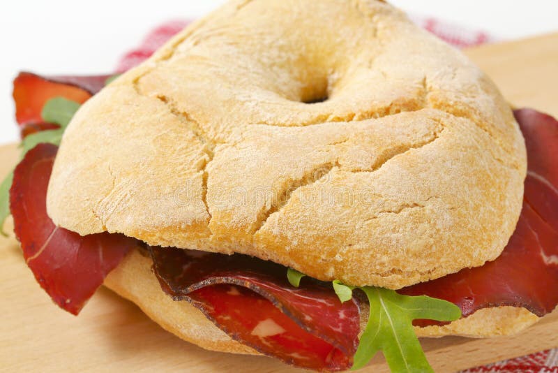 Friselle Bread with Prosciutto and Mozzarella Stock Image - Image of ...
