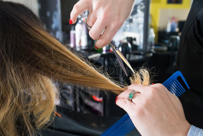 Friseurzutat Ombre Haar Mit Scheren Stockfoto - Bild von beruf, hände ...