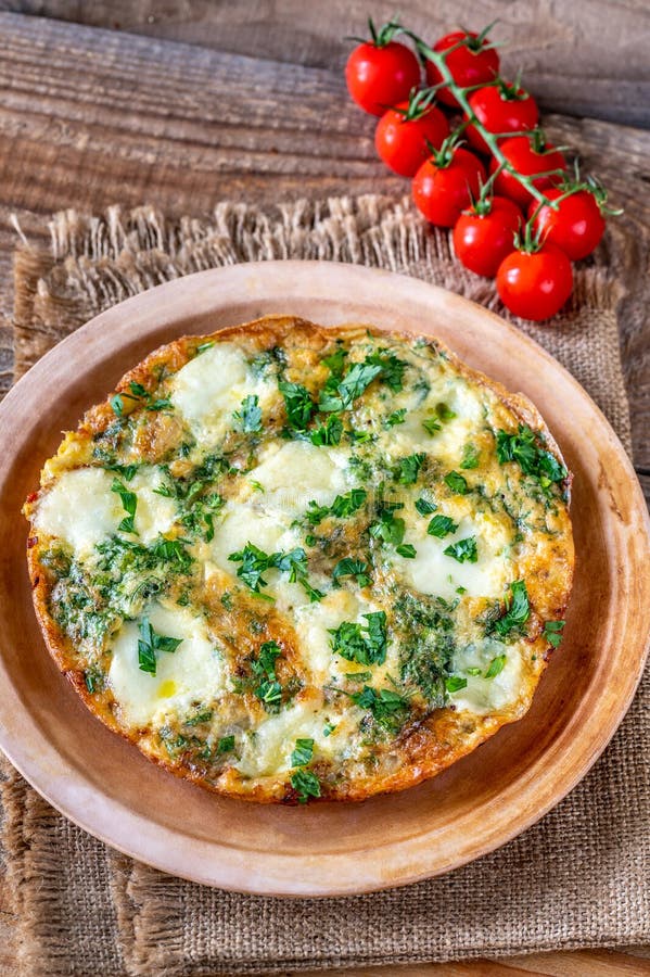 Frittata with Ground Meat and Mozzarella Stock Photo - Image of baked ...