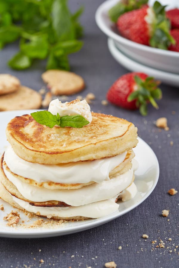 Fritters with cream stock image. Image of freshness, meal - 63438807