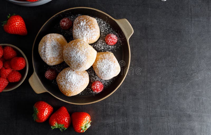 Fritters Filled with Strawberry and Raspberry Jam Stock Photo - Image ...