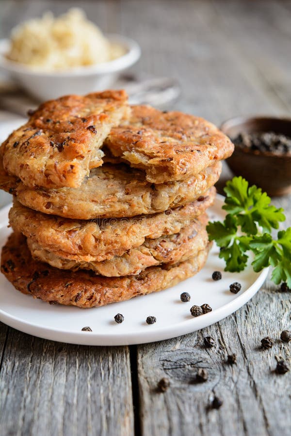Fritters Made of Cracklings and Sour Cabbage Stock Image - Image of ...