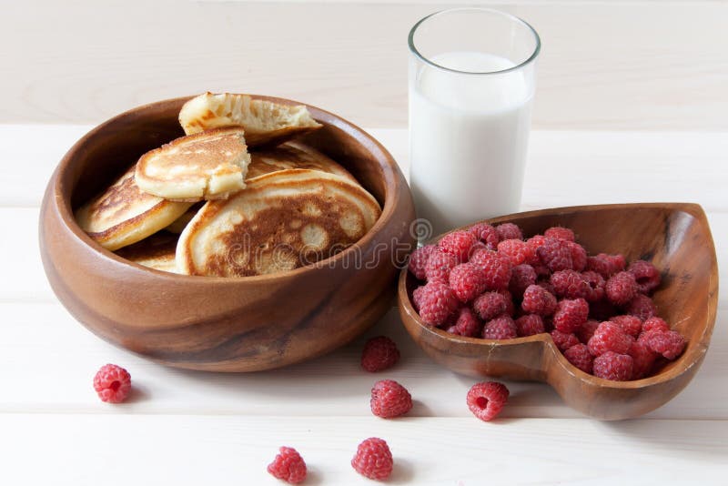 Fritters with a Raspberry on Wooden Plate Stock Image - Image of fruit ...