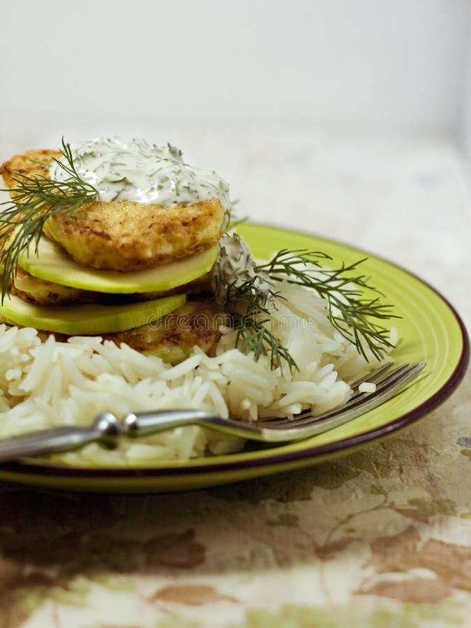 Fritters of Zucchini with Rice Stock Image - Image of garnish, food ...