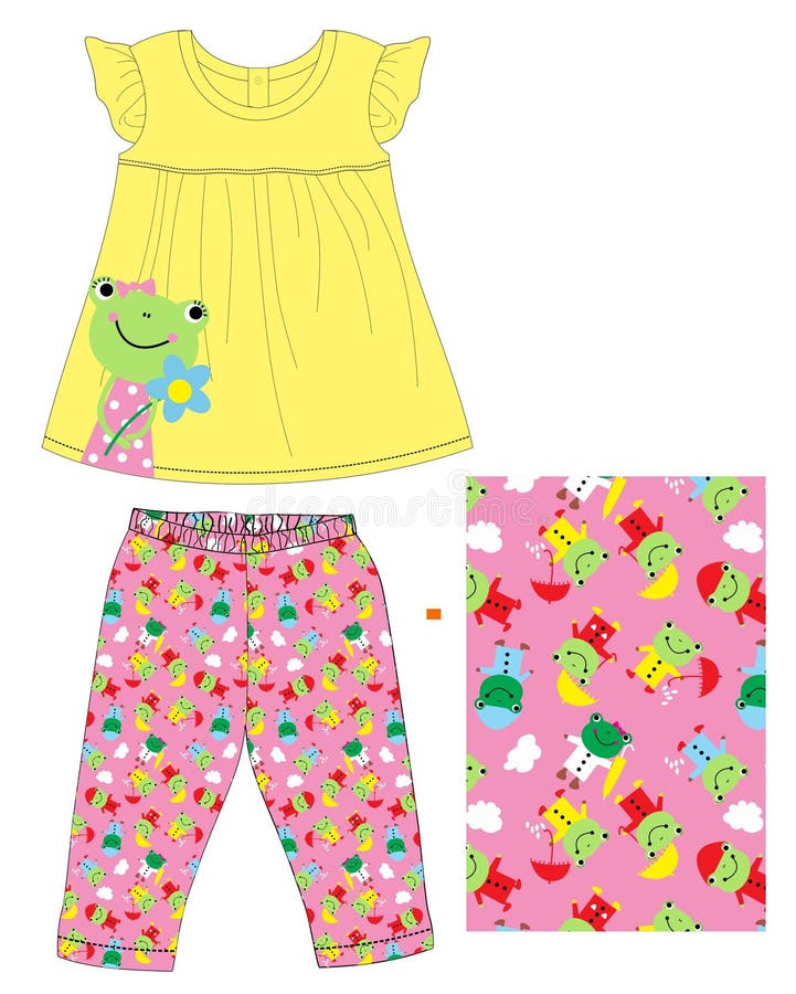 Frocks with Legging Girls Frog Print Vector Art Stock Vector ...