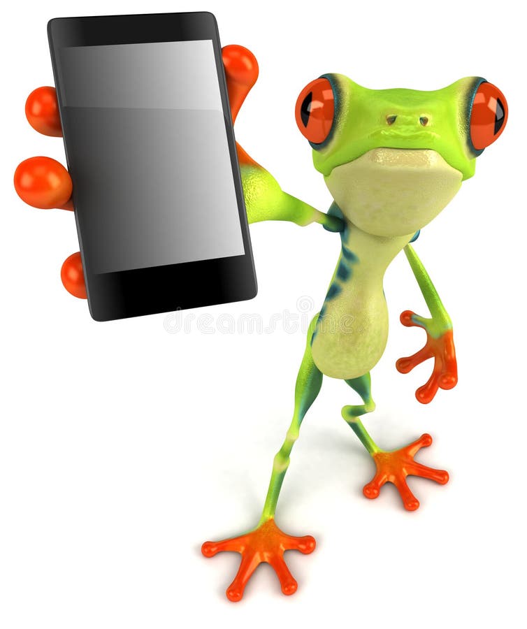 Frog with a mobile phone stock illustration. Illustration of closeup ...