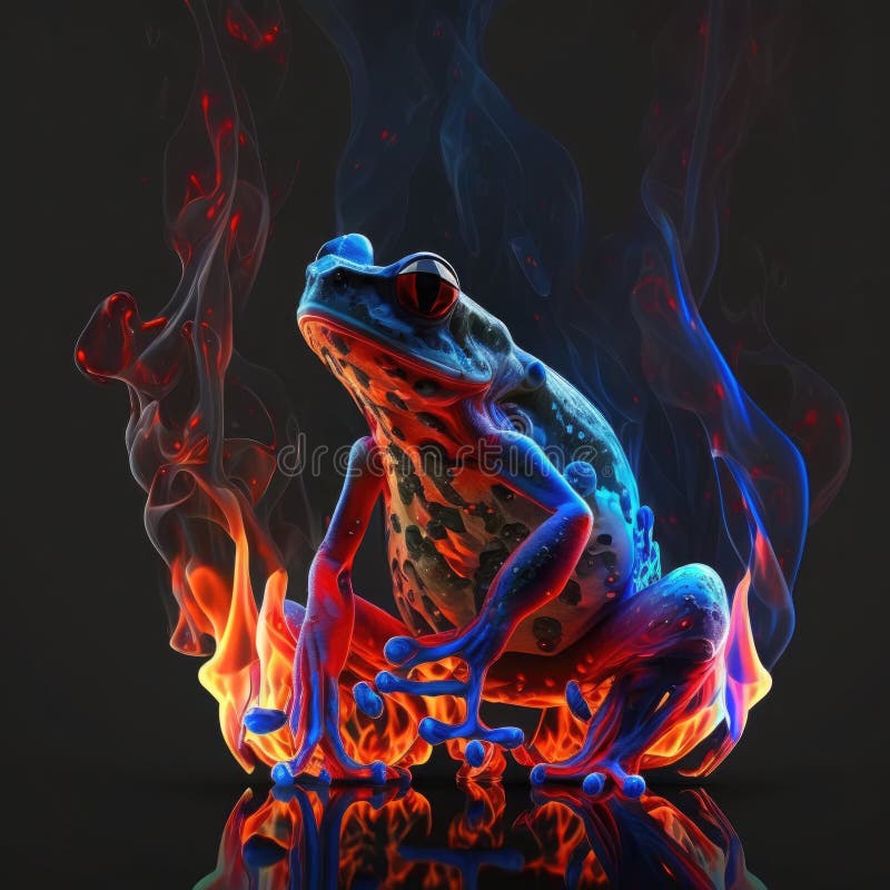 Frog in Angry Red and Blue Flame. Ai Generated Stock Illustration ...