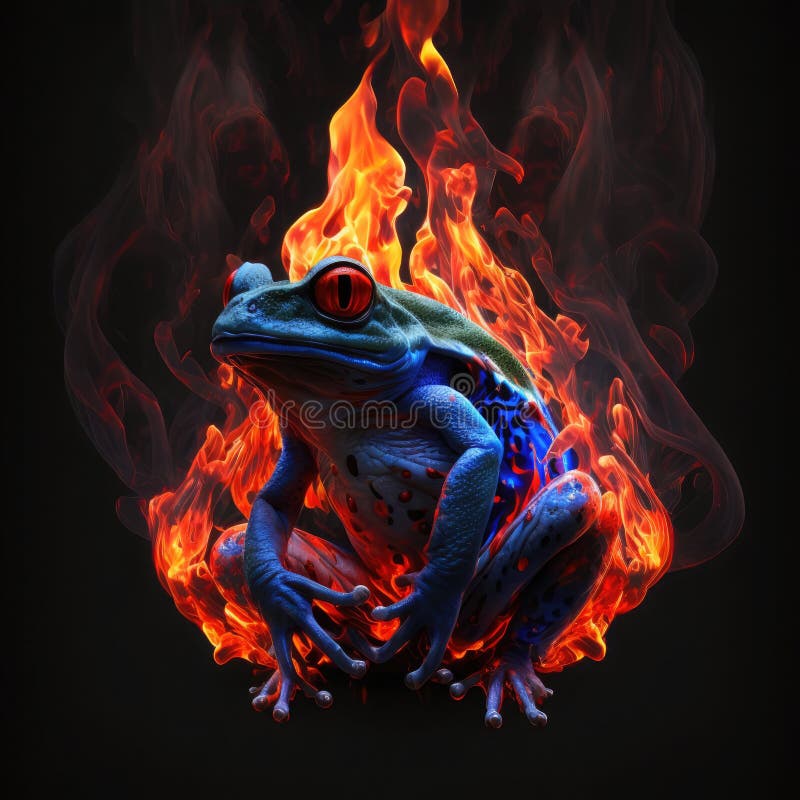 Frog in Angry Red and Blue Flame. Ai Generated Stock Illustration ...