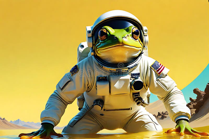 Frog Astronaut Floating Against Vivid Yellow Backdrop - Panoramic ...
