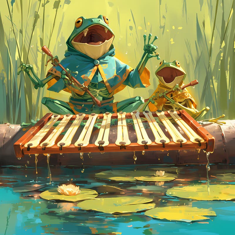 Frog Band Performs on a Lilly Pad Stock Illustration - Illustration of ...
