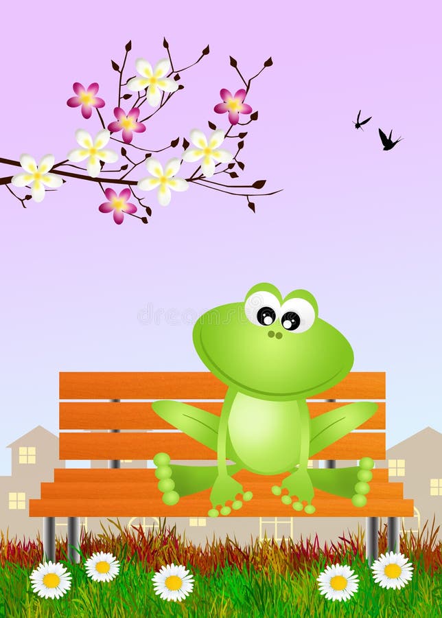 Frog on bench stock illustration. Illustration of spring - 38917852