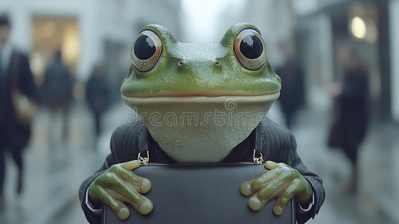 Frog in Business Suit Holding Briefcase in City Stock Illustration ...
