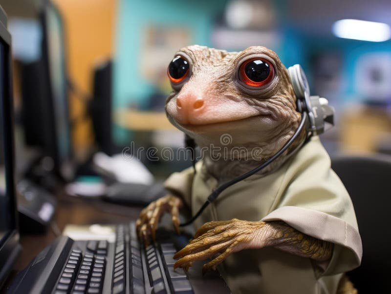 Frog Call Center Employee with Headset Stock Illustration ...