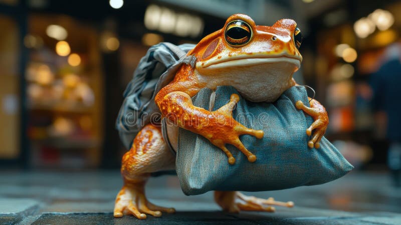 A Frog is Carrying a Bag on Its Back Stock Photo - Image of small ...