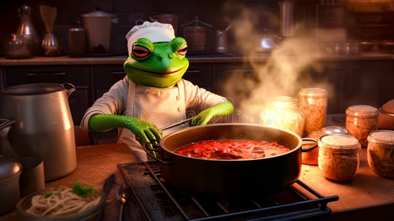 Frog in Chef& X27;s Hat Cooking Dish on Stove. Generative AI Stock ...