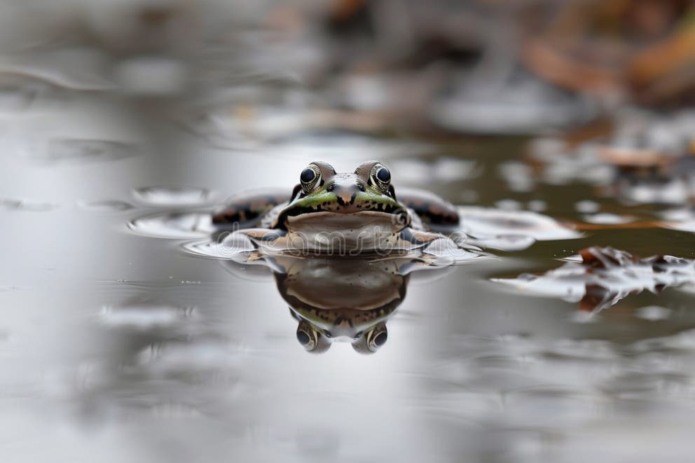 Frog in a Clear Puddle with Its Reflection Stock Photo - Image of ...