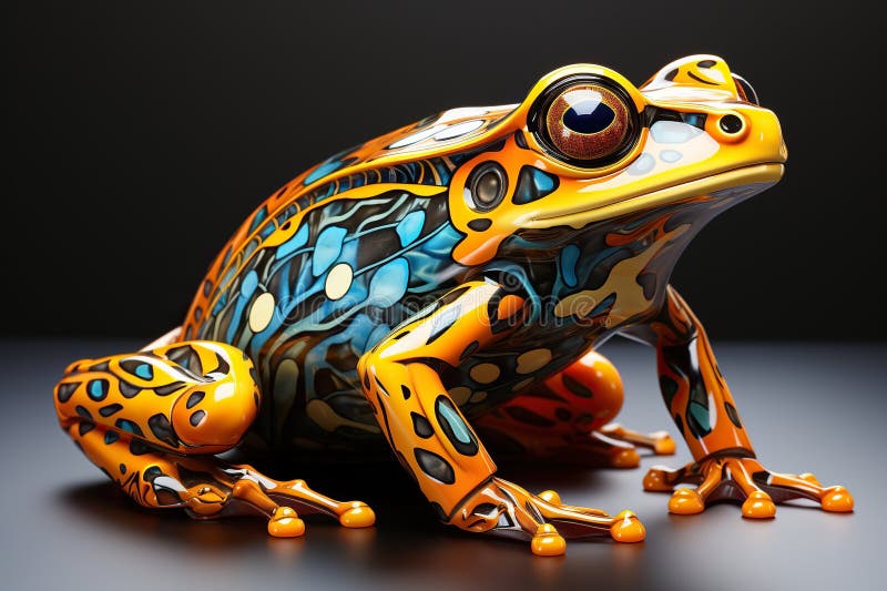 Frog with Colorful Pattern on a Black Background. Close-up Stock ...