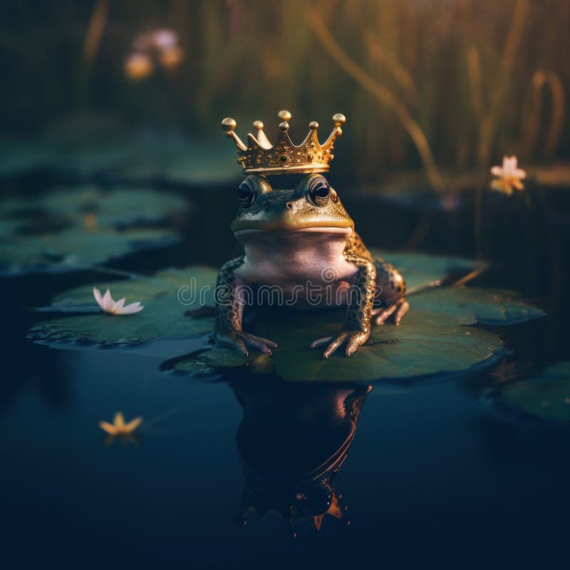 A Frog with a Crown Sitting on a Lily Pad. Generative AI Image. Stock ...