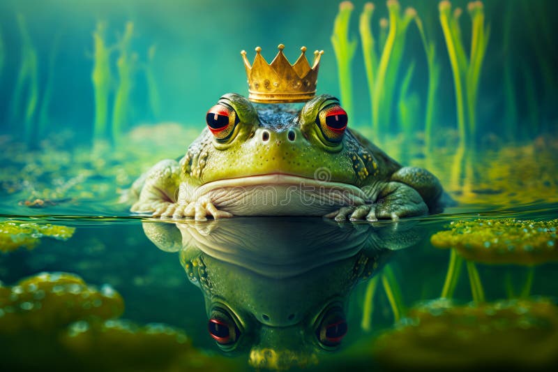Frog with Crown Sitting on Top of it S Head in the Water. Generative AI ...
