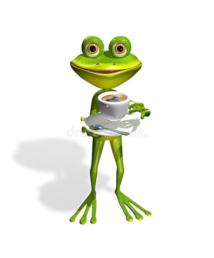 Frog with a cup of coffee stock illustration. Illustration of morning ...