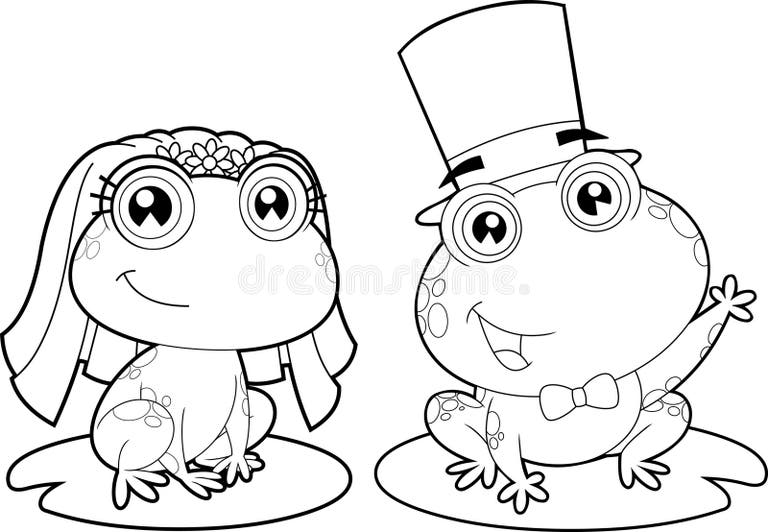 Outlined Cute Frogs Cartoon Characters Newlyweds Stock Vector ...