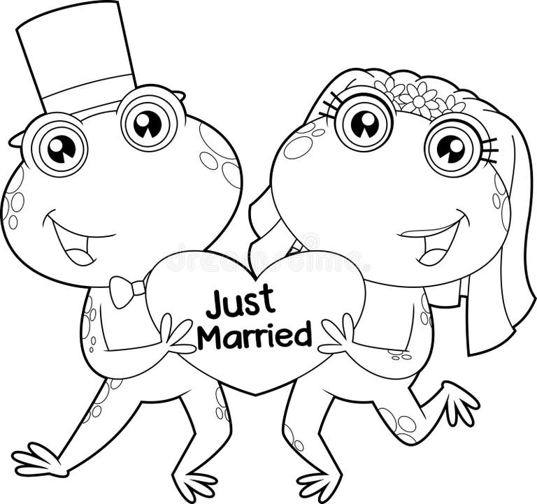 Outlined Cute Frogs Cartoon Characters Newlyweds Stock Vector ...