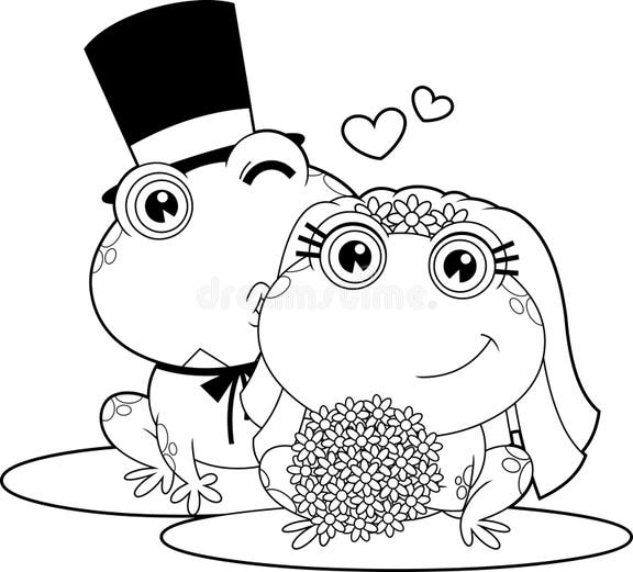 Outlined Cute Frogs Cartoon Characters Newlyweds Stock Vector ...