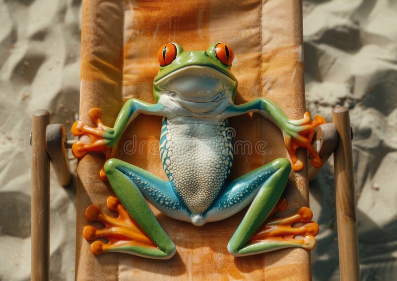 Frog on a Deck Chair on the Beach at the Sea. Summer Vacation Concept ...