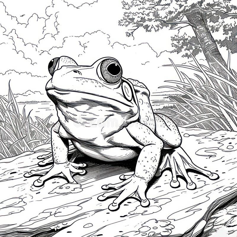 Frog Drawing Coloring Book Page Stock Illustration - Illustration of ...