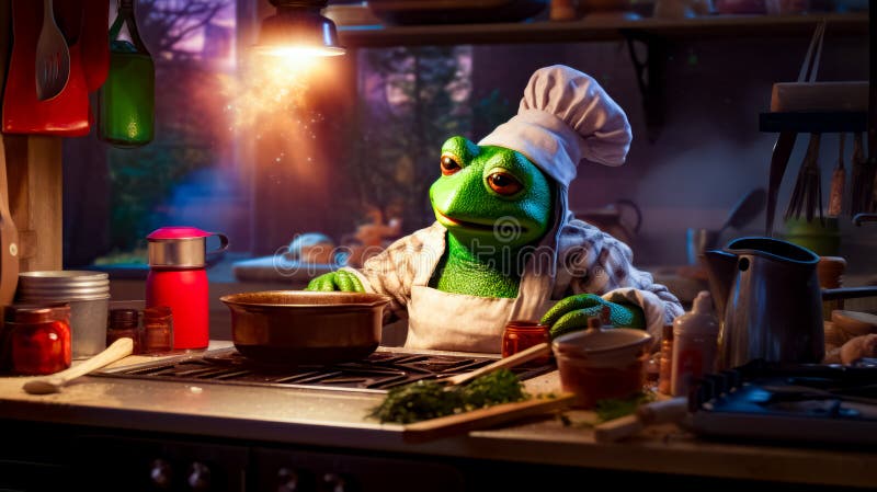 Frog Dressed in Chef& X27;s Outfit is Cooking in Kitchen. Generative AI ...