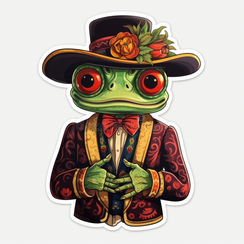Frog Dressed in a Day of the Dead Mexico Holiday Costume. Sticker ...