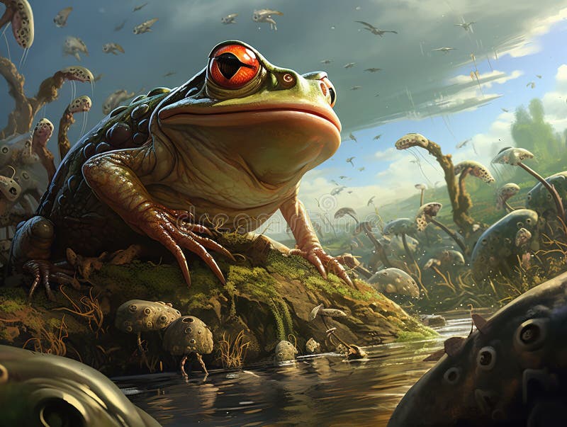 Frog eating head on view stock illustration. Illustration of amphibians ...