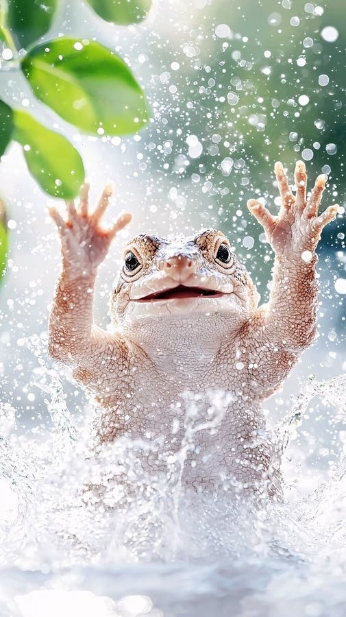 Frog with Extended Arms in Water Splash Stock Illustration ...