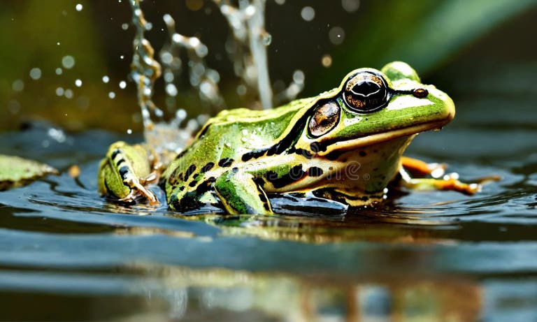 Frog Falls into Water with a Splash of Splashes Stock Illustration ...
