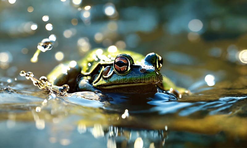 Frog Falls into Water with a Splash of Splashes Stock Illustration ...