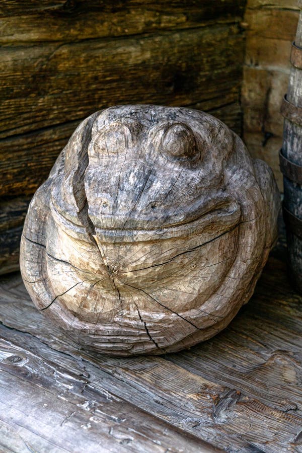 Frog Figure Made from an Old Piece of Wood Stock Photo - Image of ...