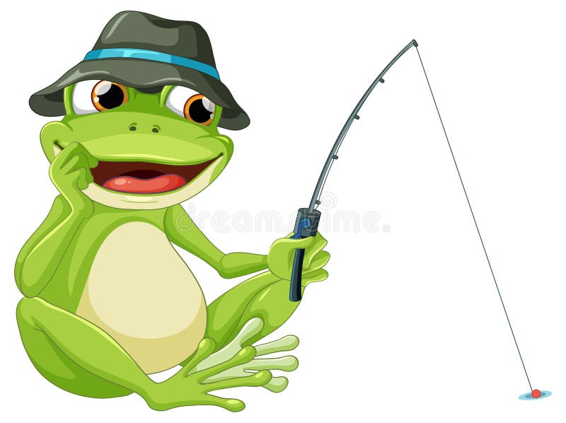 A Frog Fishing with a Rod and Hat Stock Vector - Illustration of ...