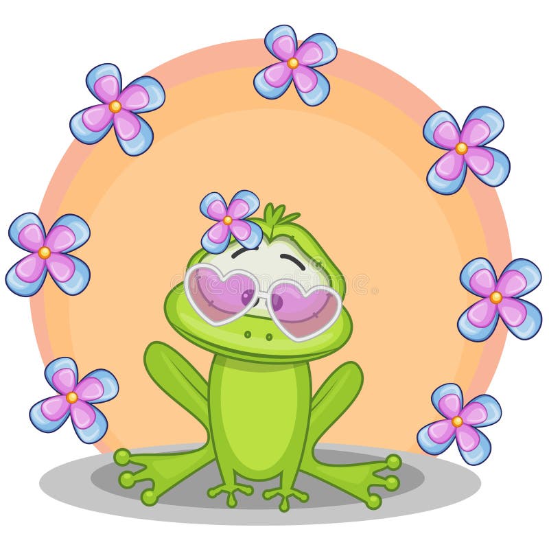Frog with flowers stock vector. Illustration of design - 41998098