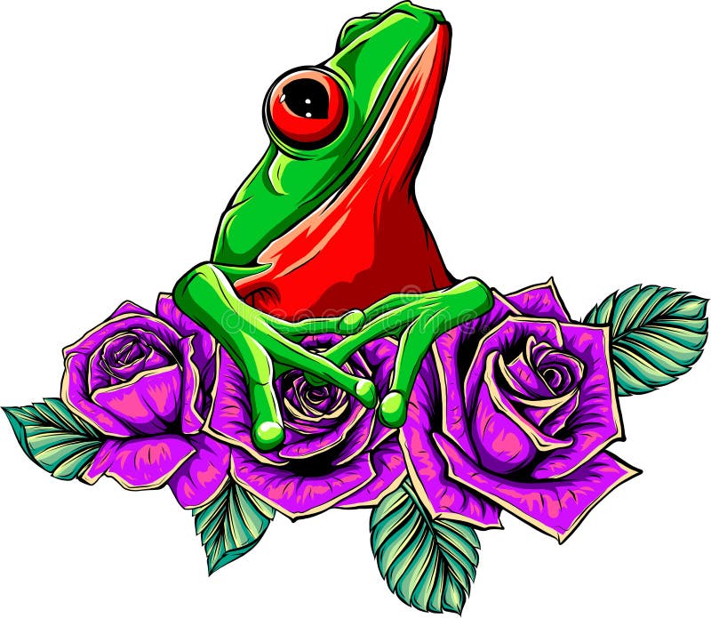 Frog and Flowers Vector Illustration on White Background Stock Vector ...