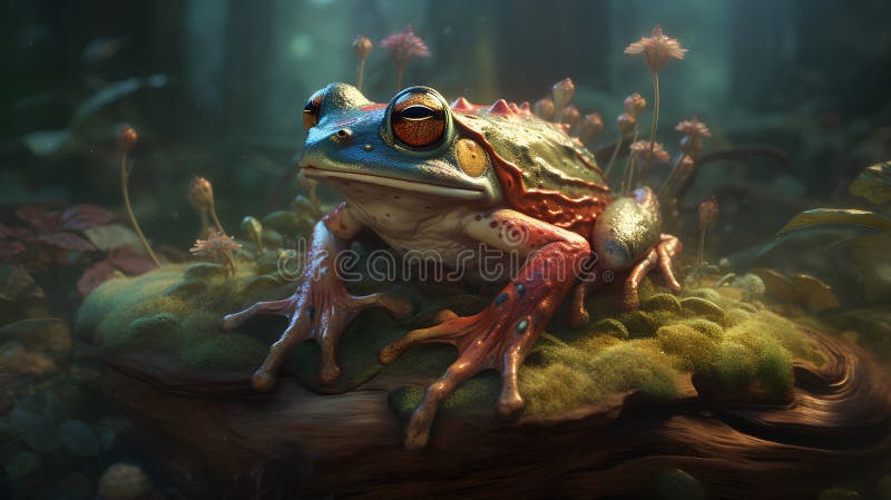 Frog in the Forest. 3D Rendering. Fantasy Illustration Stock ...