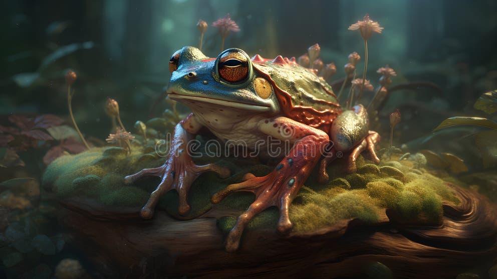 Frog in the Forest. 3D Rendering. Fantasy Illustration Stock ...