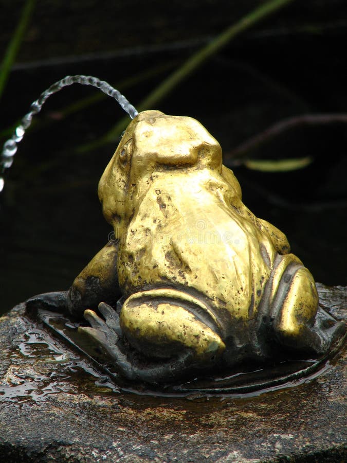 Frog Fountain in a Garden Pond Stock Image - Image of flowers ...