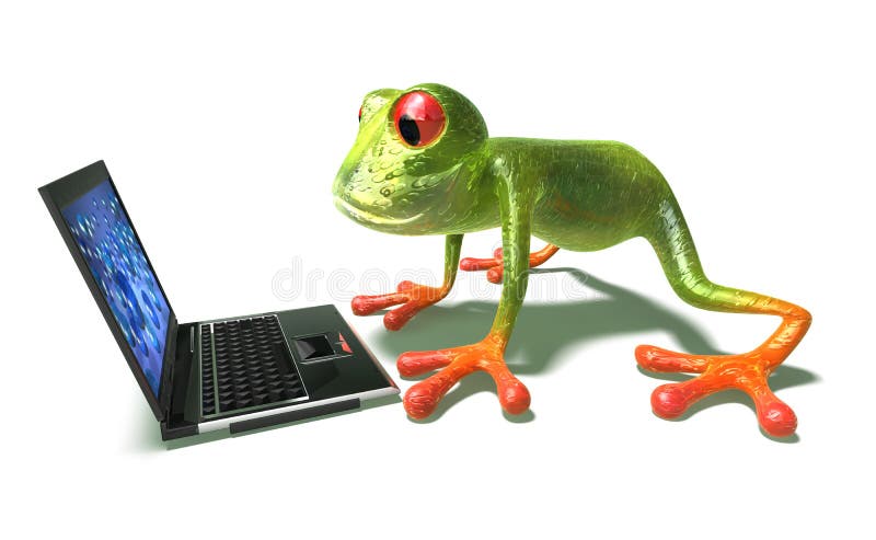 Frog in front of a laptop stock illustration. Illustration of jump ...