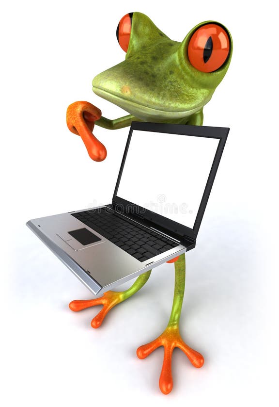 Frog in front of a laptop stock illustration. Illustration of computer ...