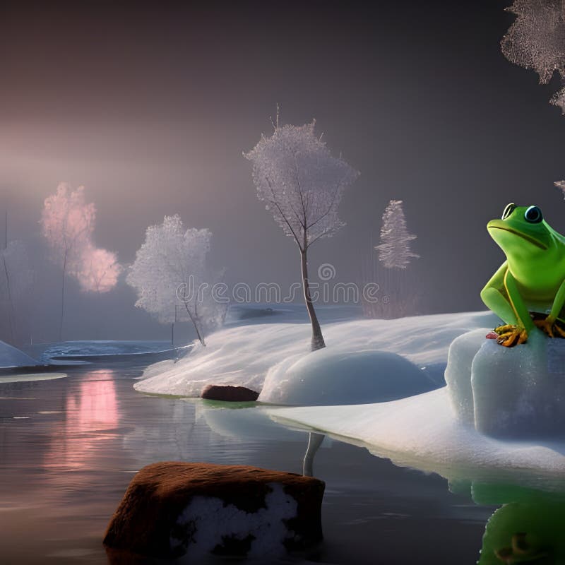 Frog in a frozen land stock illustration. Illustration of plant - 271073578