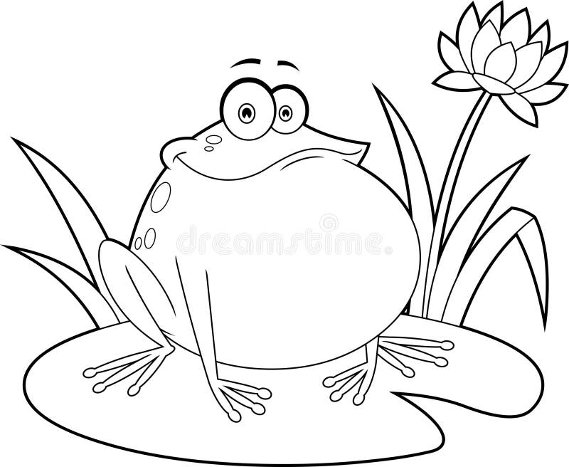 Outlined Smiling Frog Cartoon Character Sitting on a Leaf Stock Vector ...