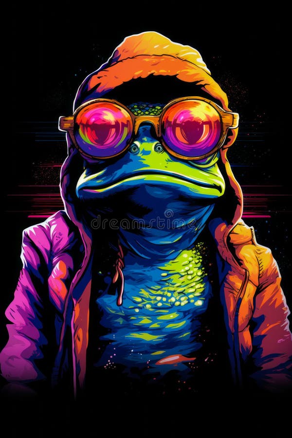 Frog with Goggles and Jacket on, with Dark Background. Generative AI ...