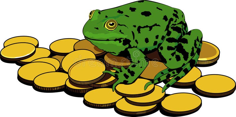 Frog and gold coins stock vector. Illustration of treasure - 96874568